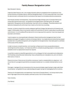 Family Reason Resignation Letter Template (With Sample)