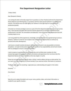 Fire Department Resignation Letter Template