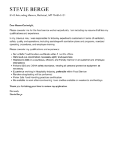 Printable Food Service Worker Cover Letter Template