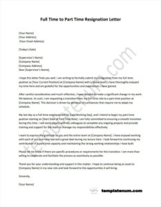 Full-Time to Part-Time Resignation Letter Template