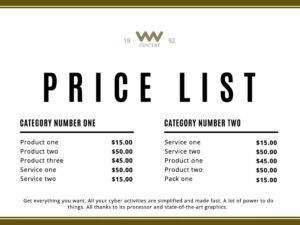 Graphic Design Price List Template