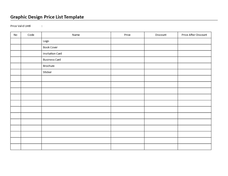 Graphic Design Price List Template
