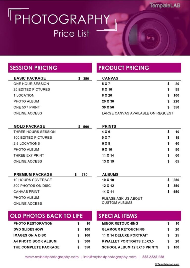 Graphic Design Price List Template