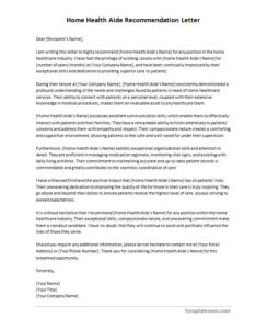 Home Health Aide Recommendation Letter Template