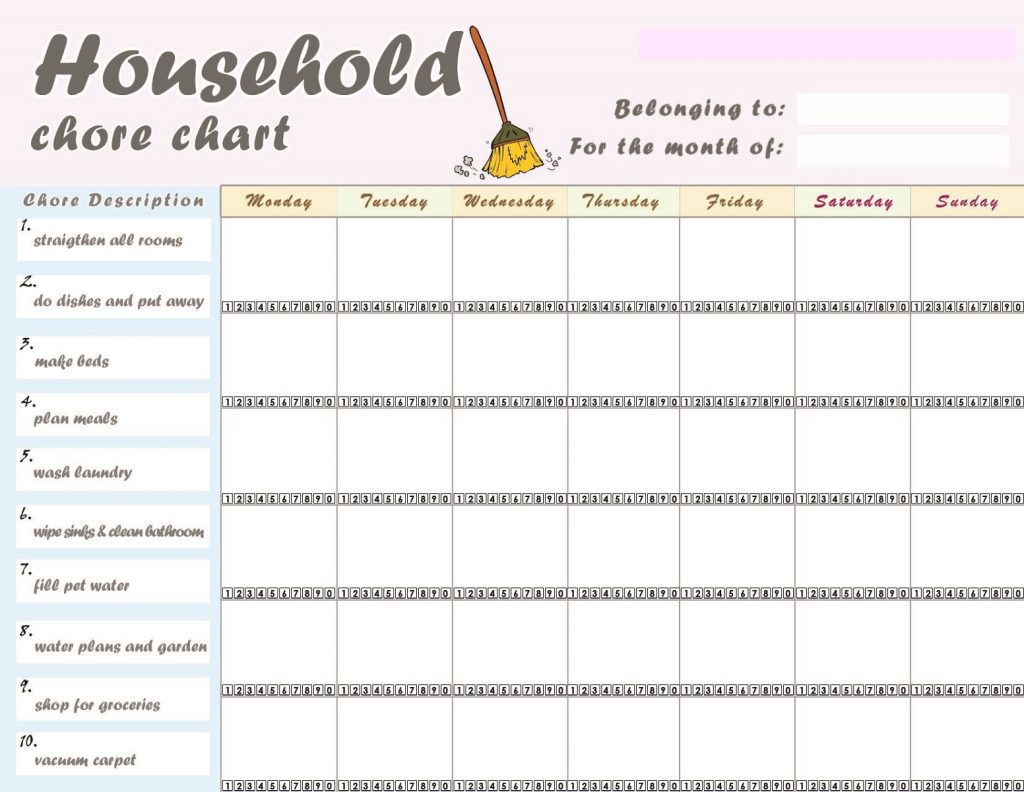 Household Chore Chart Template (Excel)