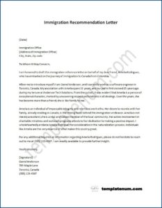Immigration Recommendation Letter Template (Sample)