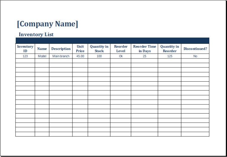 Free Inventory Chart Template (Word)