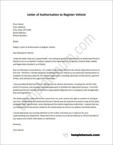 Letter of Authorization Template to Register Vehicle