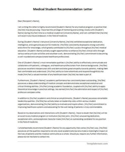 Medical Student Recommendation Letter Template