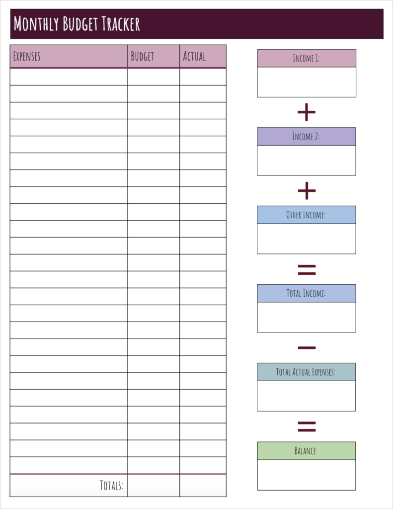 Customizable Monthly Budget Template