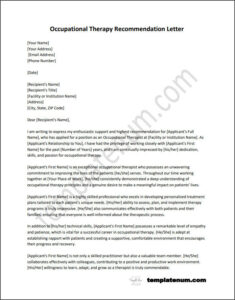 Occupational Therapy Recommendation Letter Template