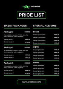 Printable DJ Price List Template