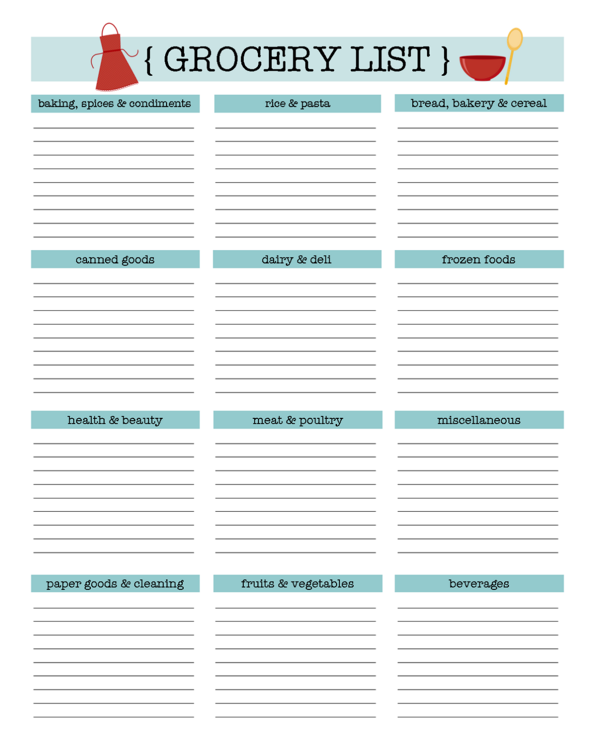 Printable Grocery Price List Template