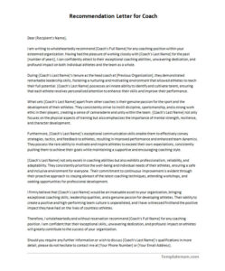 Recommendation Letter Template for Coach (Printable)