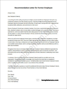 Recommendation Letter Template for Former Employee