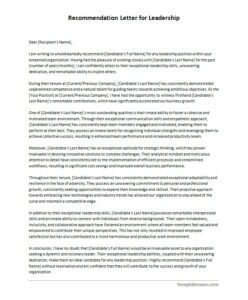Recommendation Letter Template for Leadership (Example)
