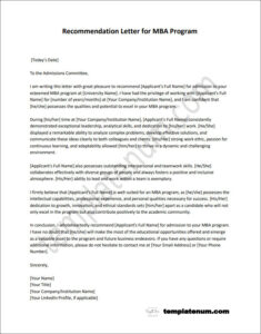 Recommendation Letter Template for MBA Program