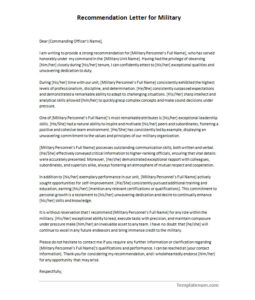 Recommendation Letter Template for Military (Example)