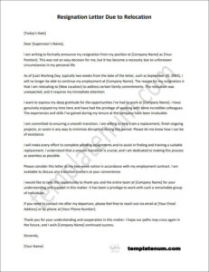 Resignation Letter Template Due to Relocation