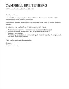 Free Printable ICU Nurse Cover Letter Template