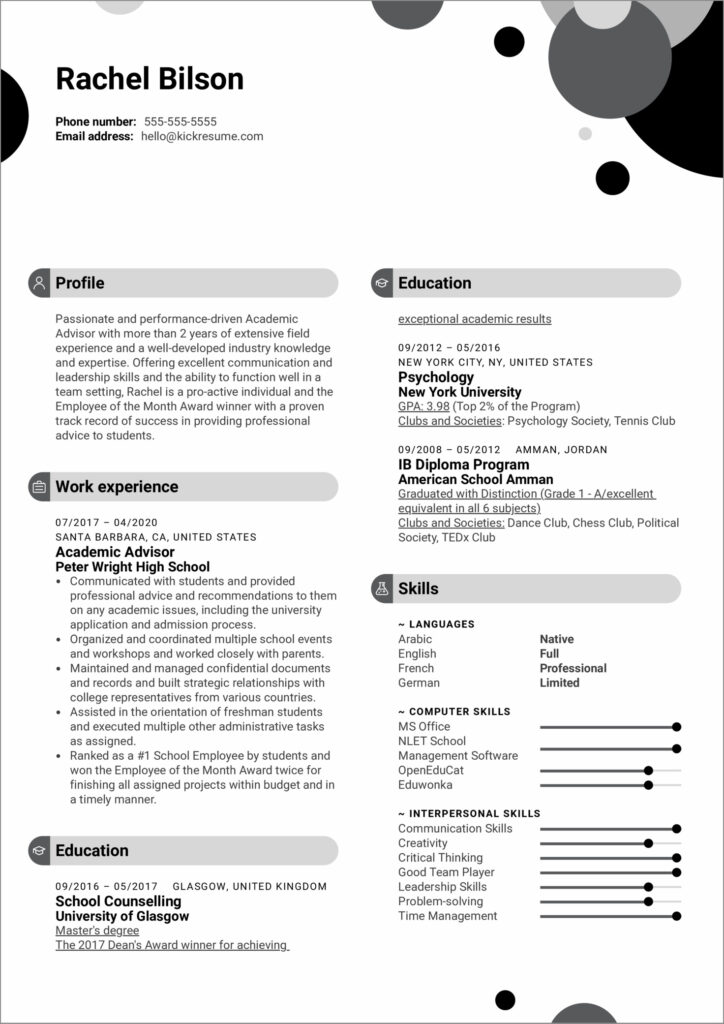 Printable Academic Advisor Resume Template