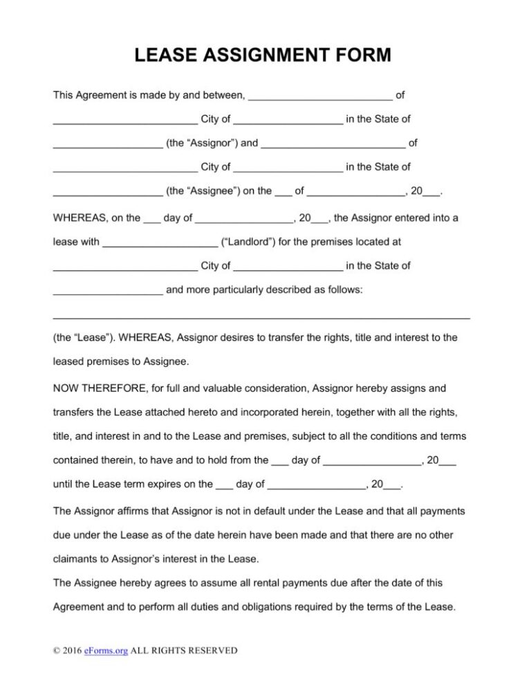 Assignment of Contract Form (Word)
