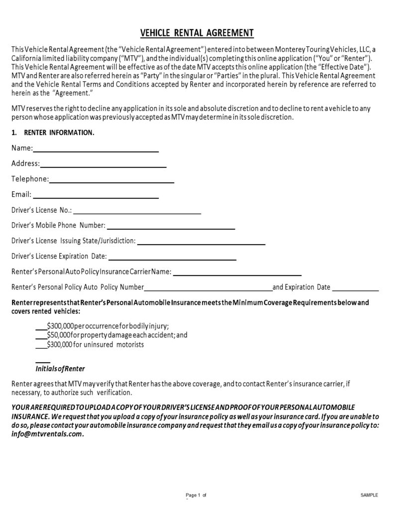 Car Rent Agreement Template