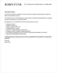 Free Printable Carpenter Cover Letter Template