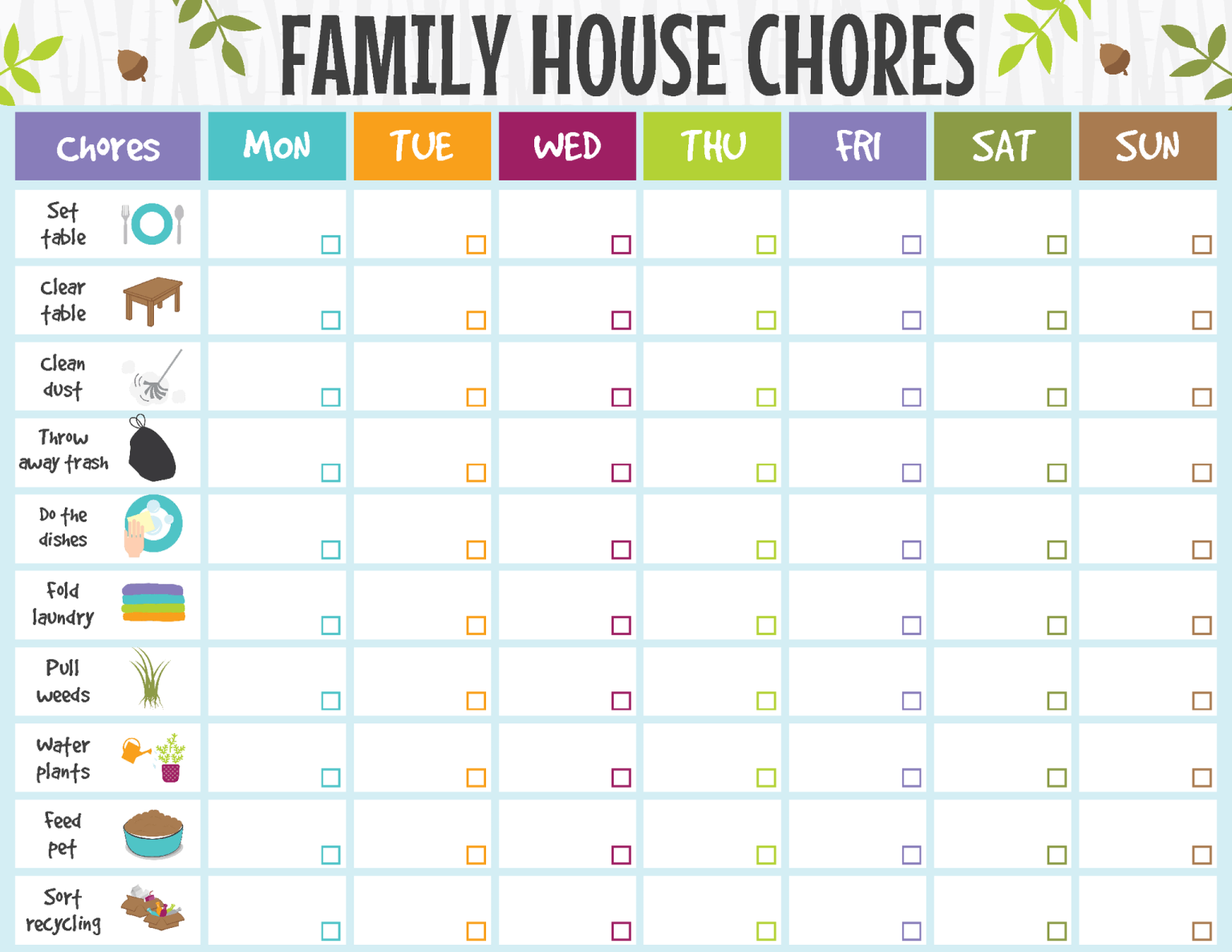 Household Chore Chart Template (Excel)