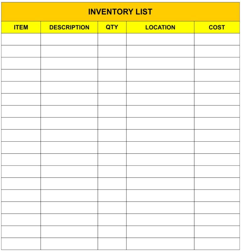 Free Inventory Chart Template (Word)
