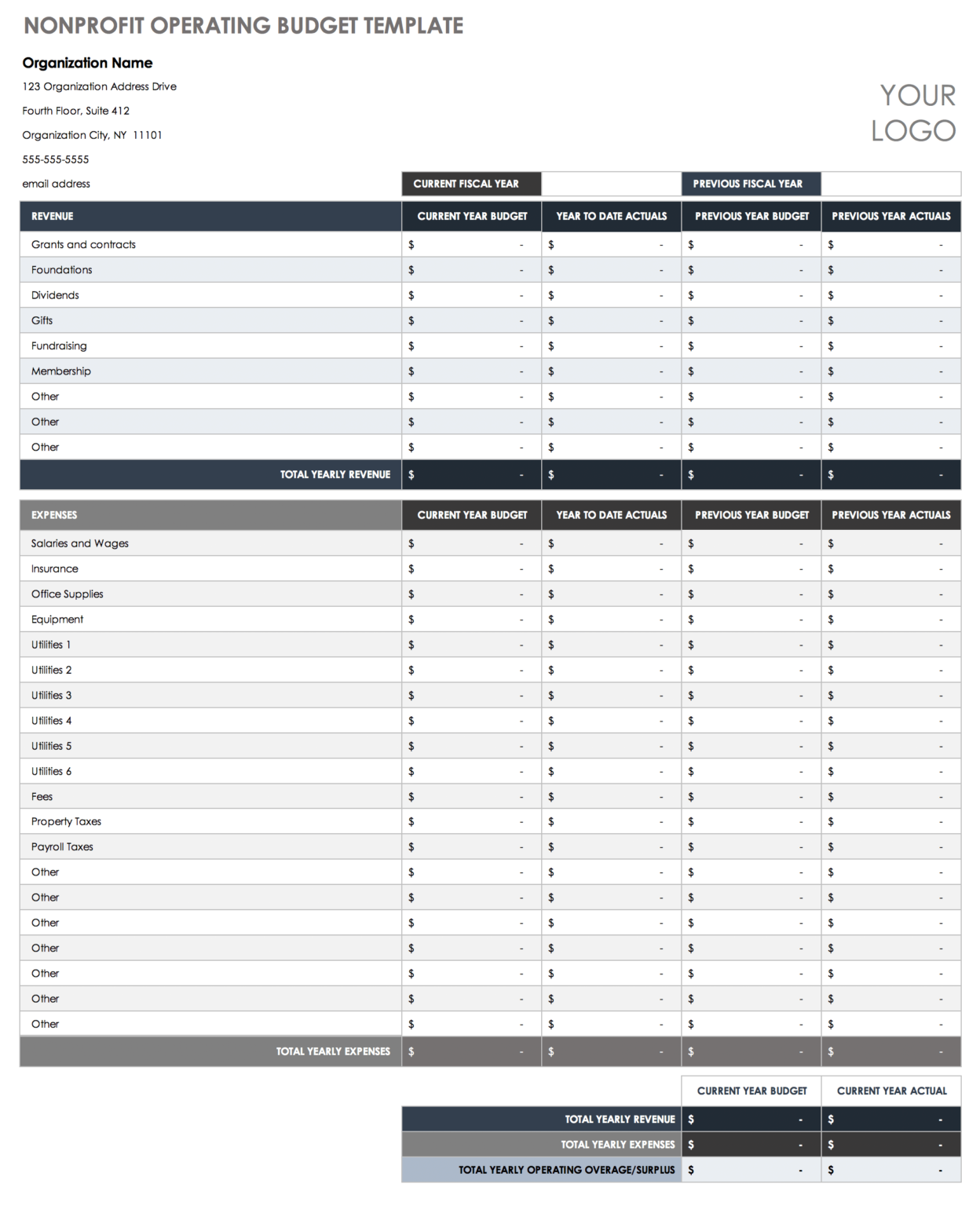 Non-profit Program Budget Template