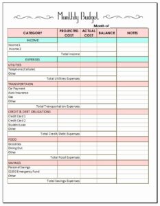 Single-Person Monthly Budget Template