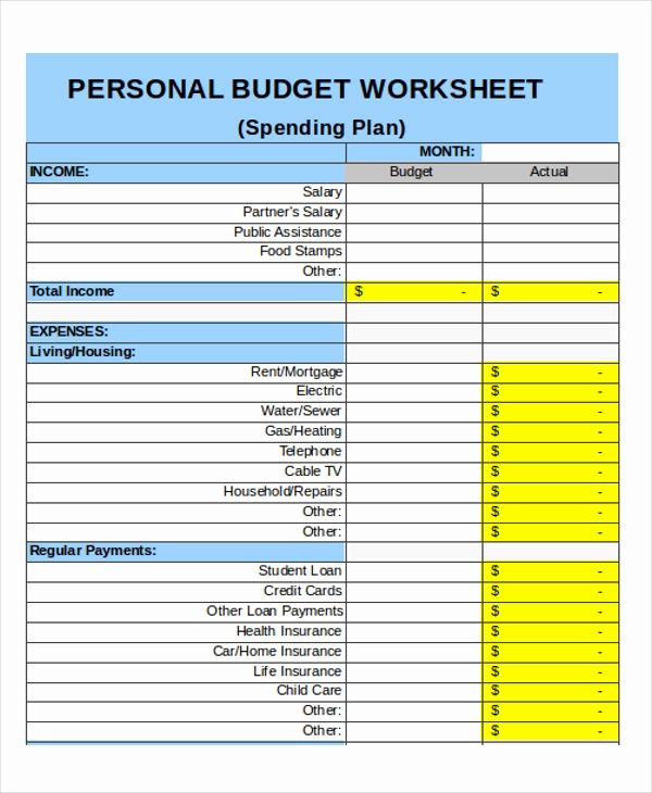 Single Person Monthly Budget Template