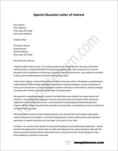 Special Education Letter of Interest Template (Sample)
