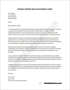 Student Athlete Recommendation Letter Template