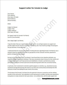 Support Letter Template for Inmate to Judge