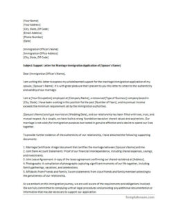 Support Letter Template for Marriage Immigration