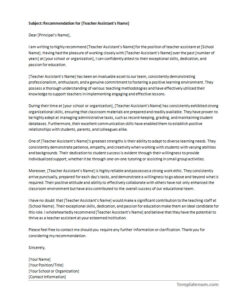 Teacher Assistant Recommendation Letter Template