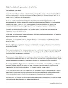 Termination Letter Template for No-Call No-Show