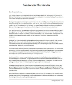 Thank You Letter Template After Internship (Example)