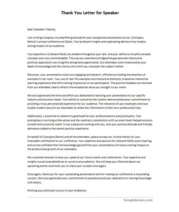 Thank You Letter Template for Speaker (With Sample)