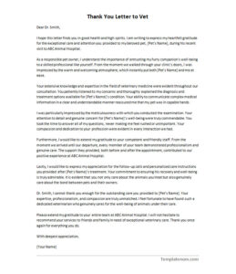 Thank You Letter Template to Vet (Free Printable)